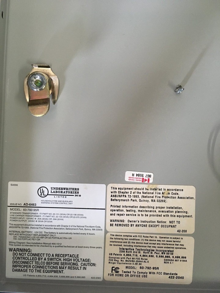 SECURITY FIRE & BURGLARY WARNING SYSTEM CONTROL UNIT WITH EDISON ...