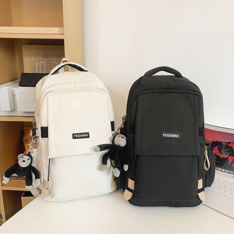 Solid Backpack Color Large Capacity Casual Backpack Fashion Korean ...