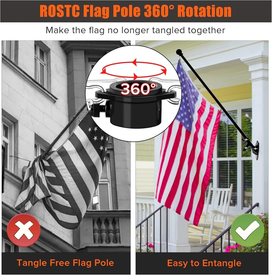 5 FT Flag Pole for Kit Tangle Free Spinning Weather Resistant Rustproof ...