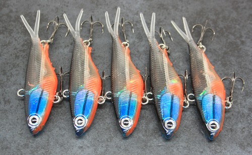 Soft Plastic Vibe Lures x5, 95mm, Vib Vibes Blade trazo transam Fishing ...