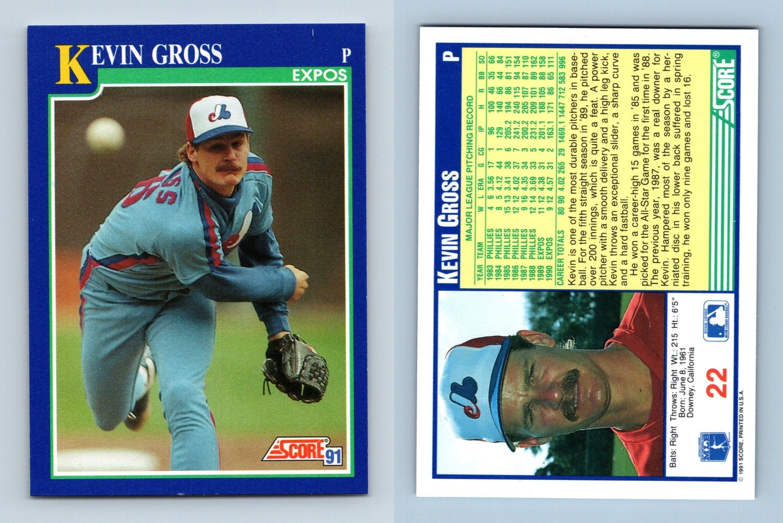 Kevin Gross - Expos #22 Score 1991 Baseball Trading Card | eBay