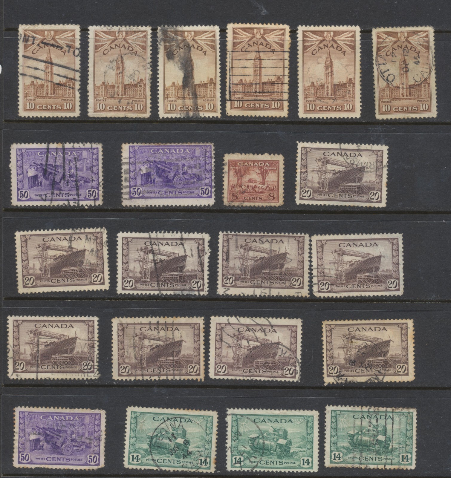 Canada Stamps: 1942 War Effort 8c, 10c, 14c, 20c, 50c Used SG382/3; 385 ...