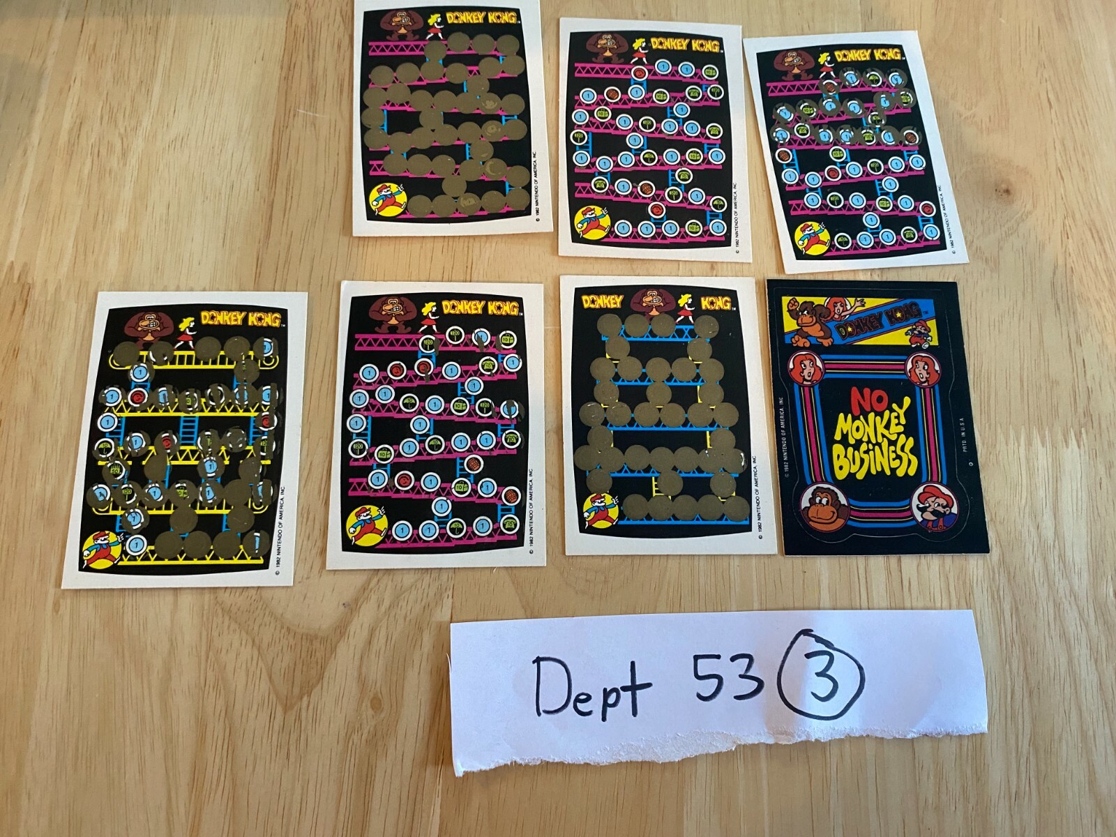 Lot of 7 1982 TOPPS DONKEY KONG RUB OFF CARDS NINTENDO OF AMERICA with ...