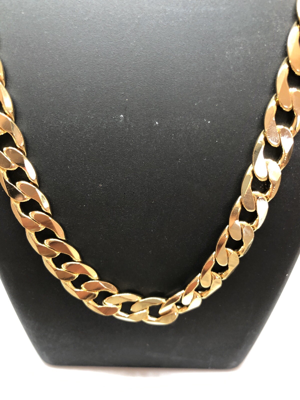 18k Luxury Gold Filled Solid Curb Cuban Necklace Chain 20" 10mm Links ...