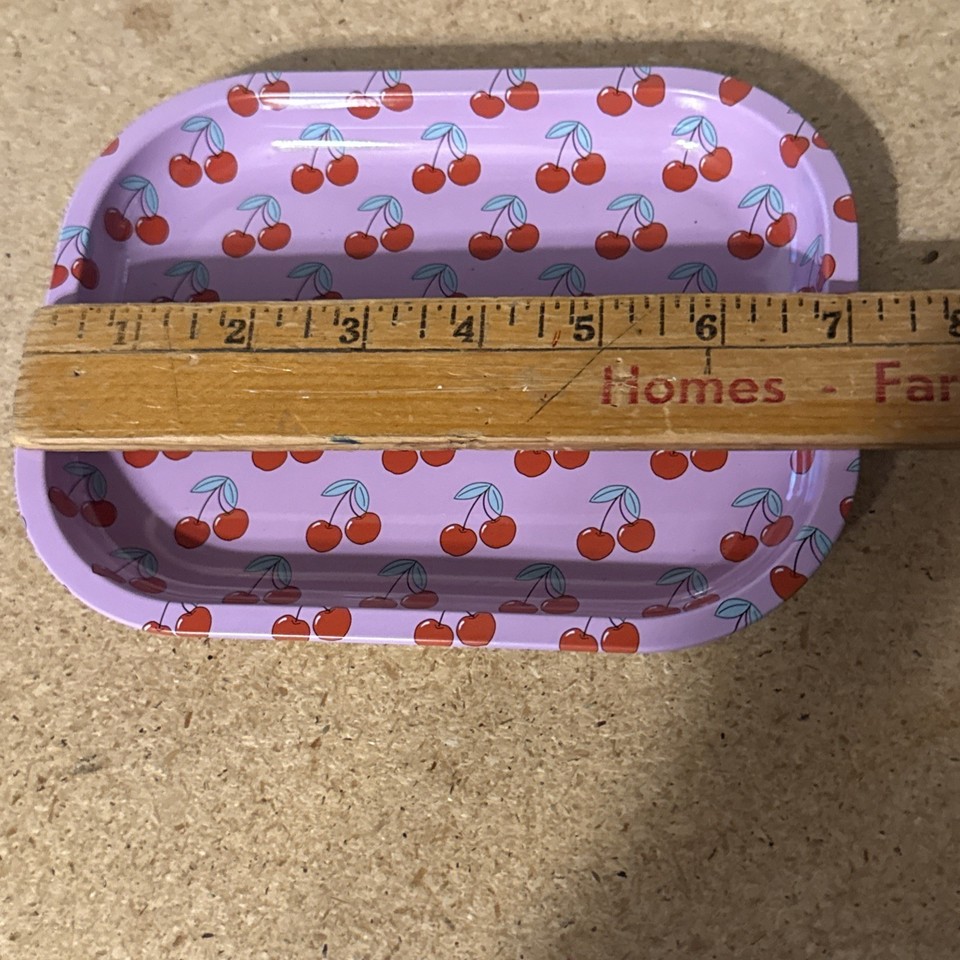 Small Metal Trinket Vanity Tray Groovy Pink Cherry Design 7” x 5.5” | eBay