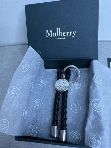 Mulberry Braided Leather Keyring – Black & Silver Hardware Unisex Key ...