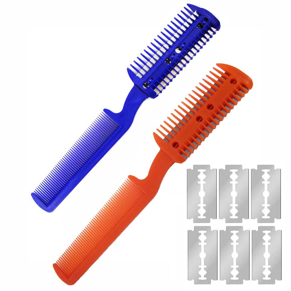 Unisex Razor Comb Home Hair Cut Thinning Feathering Trimming with 6 ...