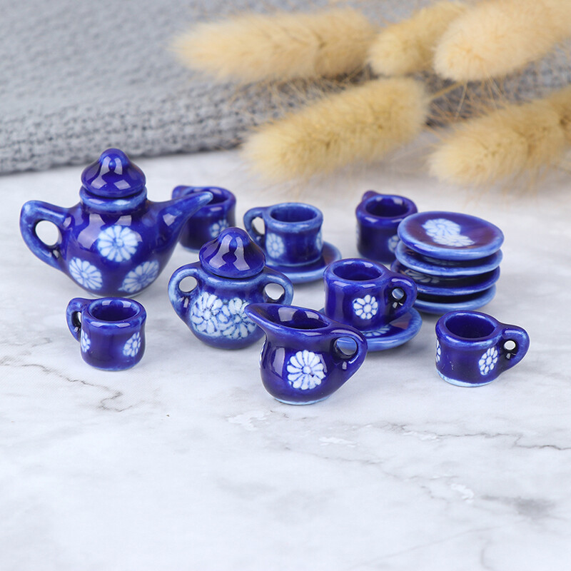15X 1:12 Dollhouse Miniature Porcelain Tea Cup Set Dollhouse Kitchen ...