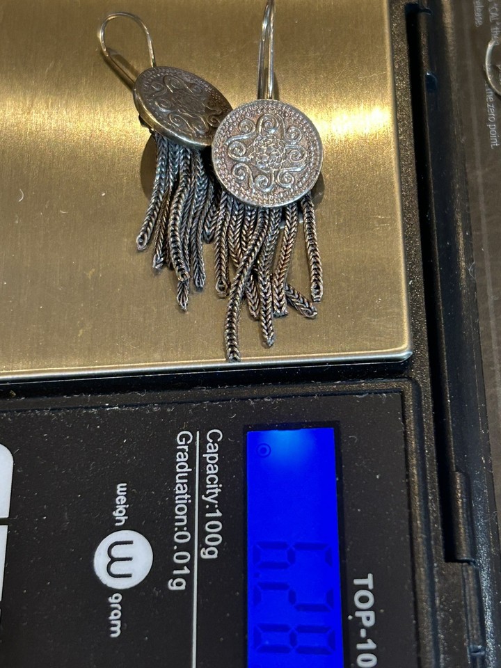 Vtg Mex/Southwest 925 Sterling Silver Coin Drop w Fringe Dangle ...