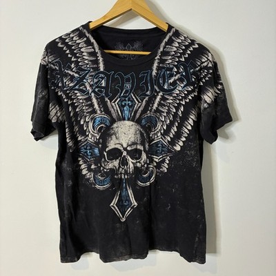 Vintage Y2K Xzavier Shirt Mens Large Black AXR Affliction Style AOP ...