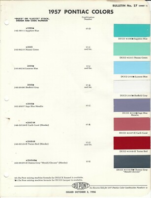 1957 PONTIAC PAINT CHIPS SPRING COLORS INCLUDED CHIEFTAIN STAR CHIEF ...