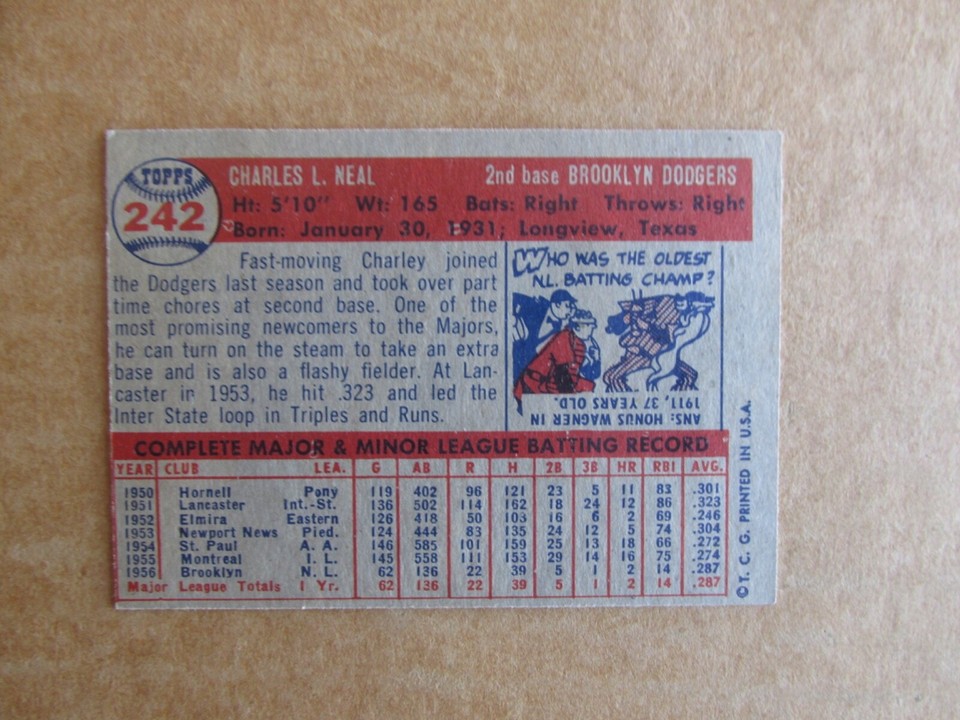 1957 TOPPS BASEBALL CARD SINGLES COMPLETE YOUR SET U-PICK #240-406 ...