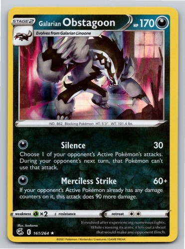 Galarian Obstagoon 161/264 Holo Rare Fusion Strike Pokemon Card - NM ...