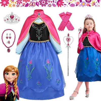 Girls Frozen Anna Fancy Dress Up Princess Costume Birthday Party Outfit ...