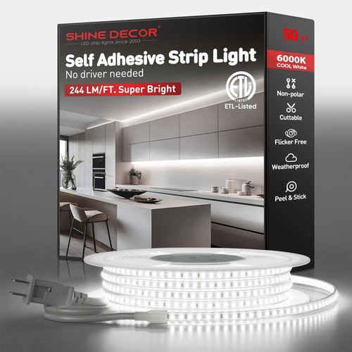 LED Strip Light Super Bright 12000LM, Plug&Play 120V Driverless Easy ...