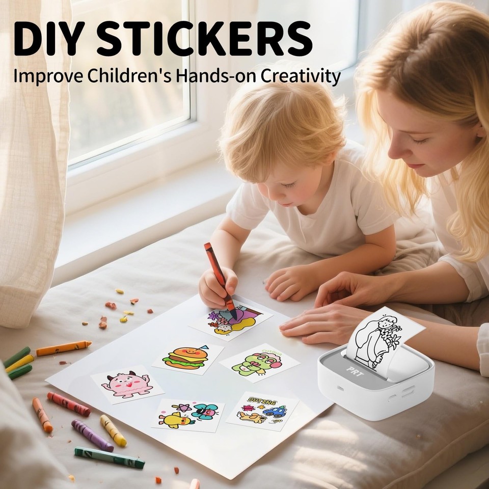 PRT Mini Sticker Printer, Portable Thermal Printer with 1 Roll Sticker ...