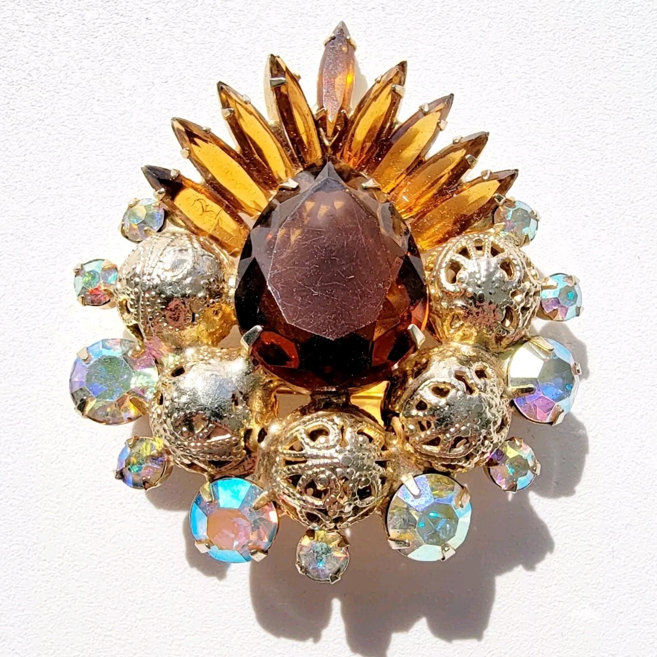 Verified Juliana Smokey Topaz Rhinestone Brooch, Fili… - Gem