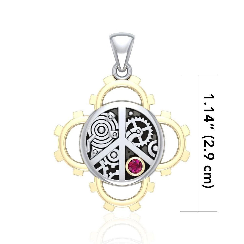 Peace Sign Steampunk 925 Sterling Silver Pendant Symbol Jewelry Gold ...