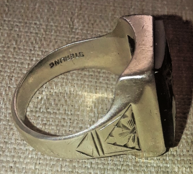 Vintage Centurion Ring Carved Hematite & Sterling Silver Size 20mm ...