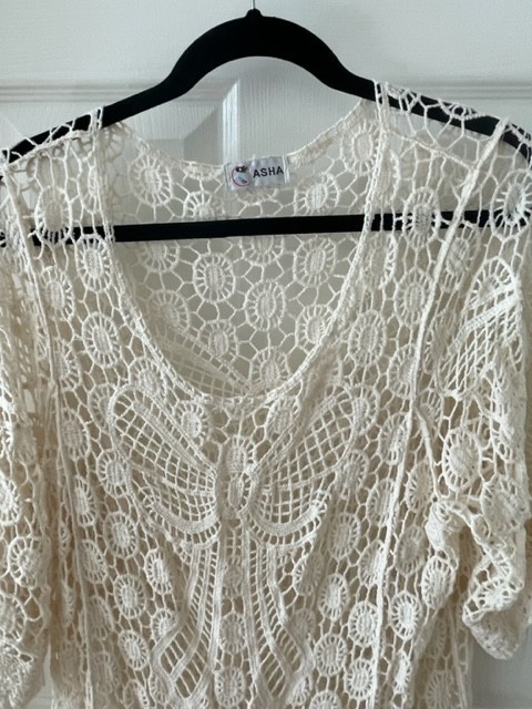 Asha Swim Cover Women's OS Beige Crochet Macrame Butterfly Boho Beach ...