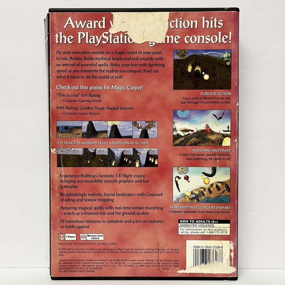 Magic Carpet PlayStation 1 PS1 Video Game Complete CIB Long Box Black ...