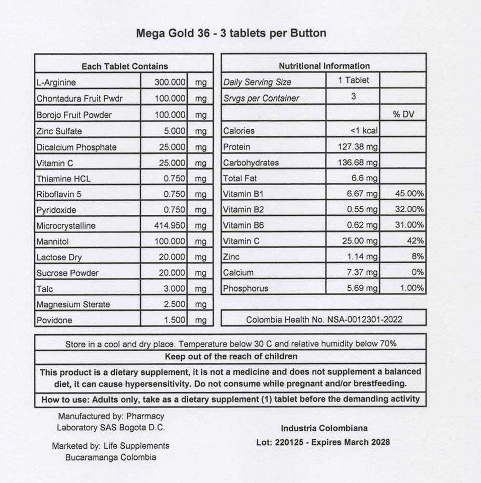 Mega Gold 36 - 10X Extra Sex Booster Supplement Bed Powers 15 tablets ...