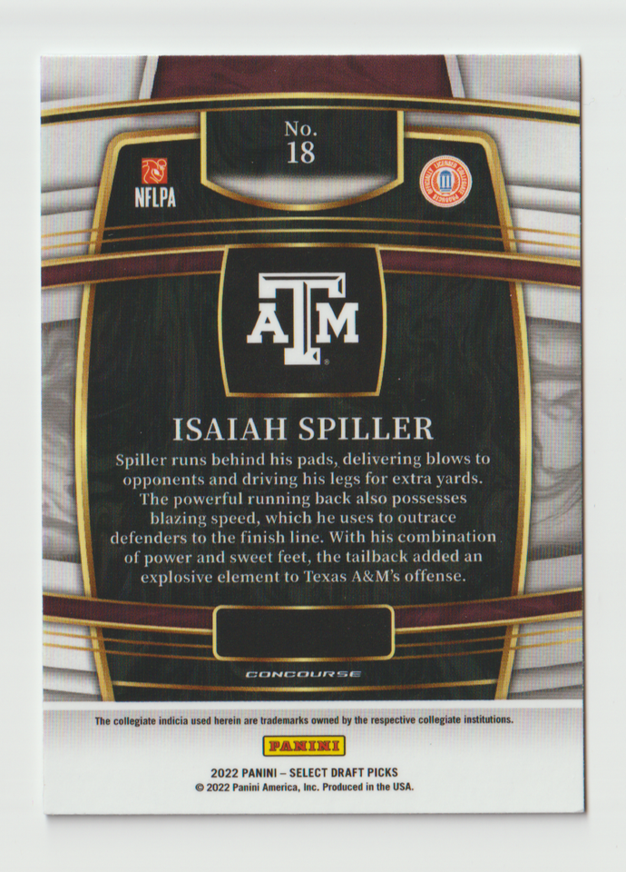 2022 Select Draft Picks Concourse Blue #18 Isaiah Spiller RC - Texas A ...