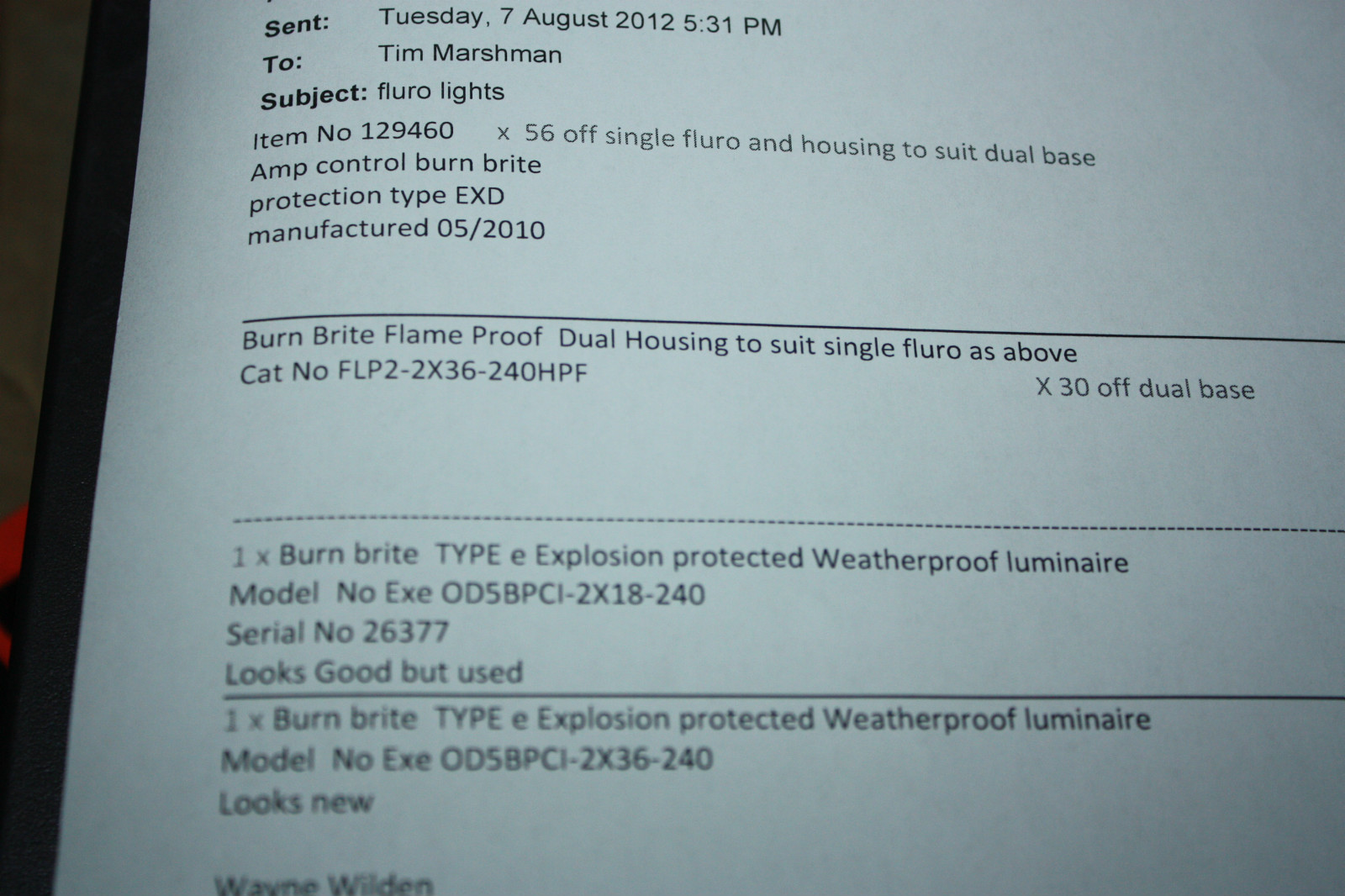 BURN BRITE Ex d FLP2 2x36-240 HPF hazardous area light dual 36W 240V | eBay