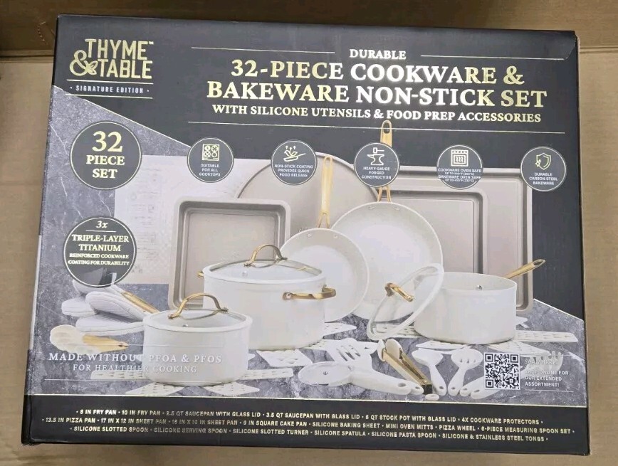 Thyme & Table 32 Piece Cookware Bakeware Non-Stick Set Sand Pots and ...