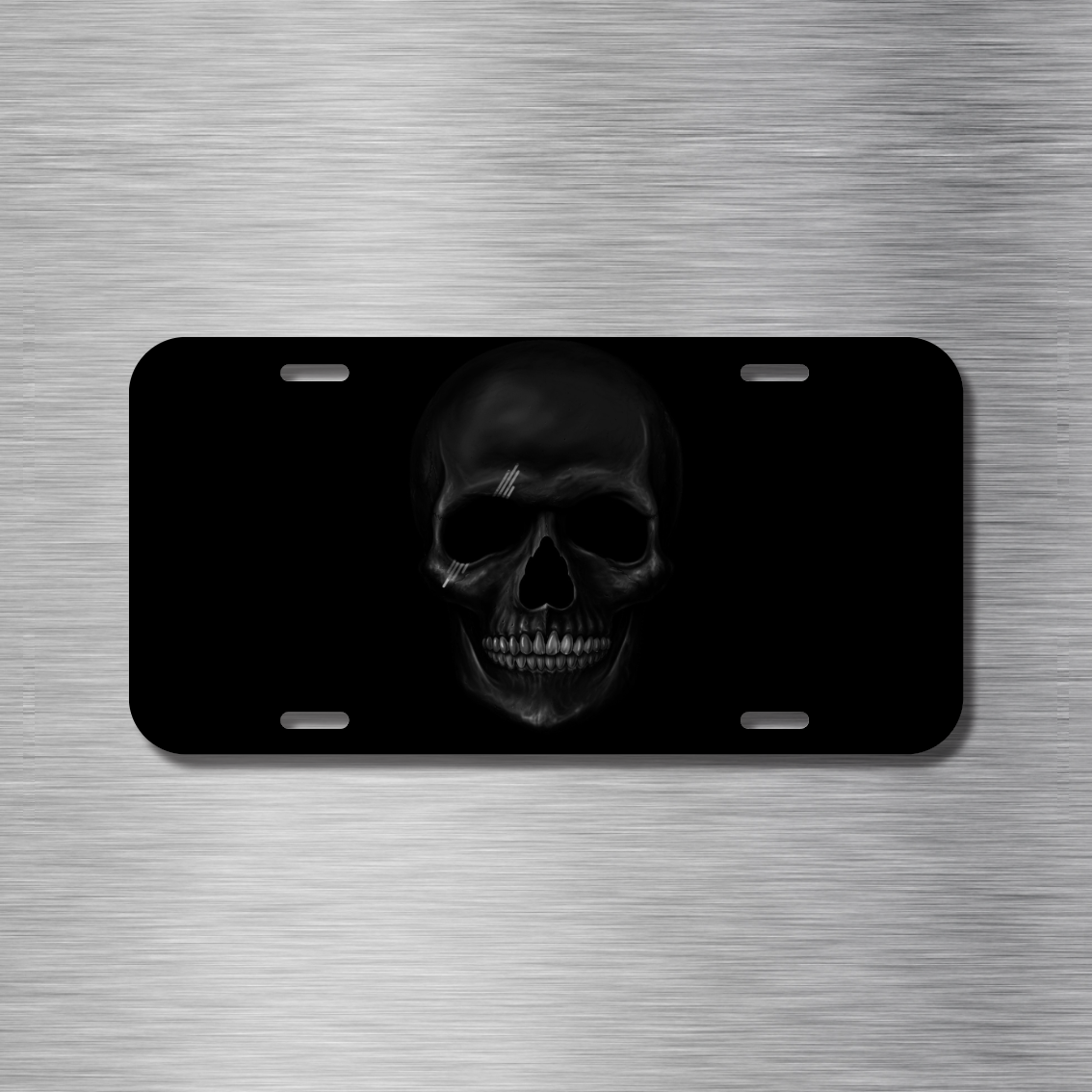 Black Subtle Calavera Skull Artwork Skeleton License Plate Front Auto ...