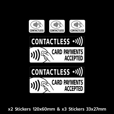 x5 Contactless Card Payments Accepted Stickers - Taxi, Shop, Cafe ...