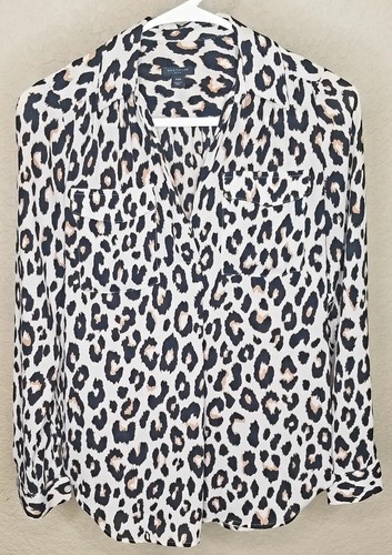 ANN TAYLOR Pettis XXSP Blouse Tunic Top Shirt Leopard Print Long Sleeve ...