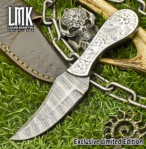 LMK Forged Skinner Knife Twist ATS-34 Steel Damascus Hiking Outdoor ...