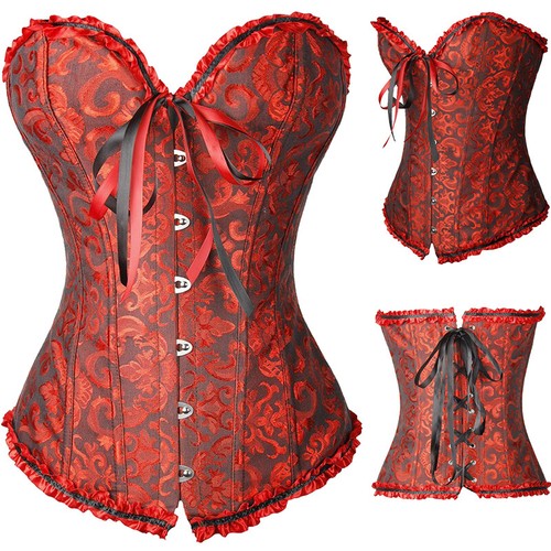 Women Sexy Burlesque Basques Party Corsets Floral Bustier Suspender ...