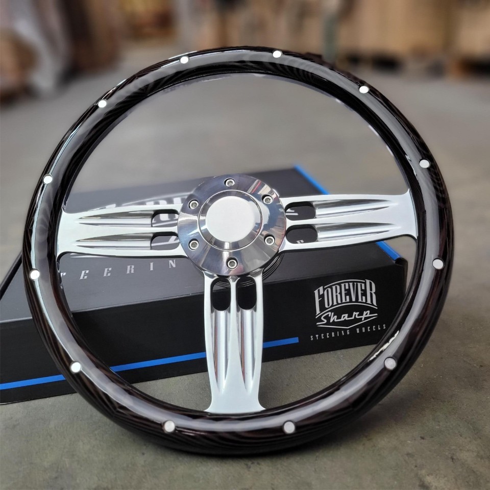 14" Inch Billet Steering Wheel Dark Pine Wood Rivet Half Wrap Horn - 6 Hole | eBay