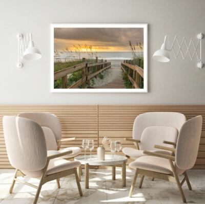 Wooden Path to Sea Sunset View Print Premium Poster High Quality choose ...