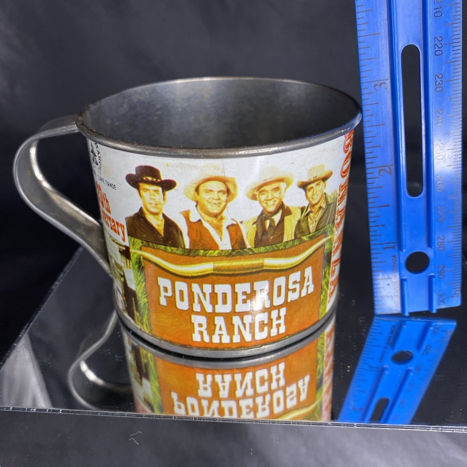 Vintage Bonanza Ponderosa Ranch Tin Metal Mug Cup Ben Hoss Adam Little ...