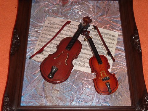 Assemblage Geige & Violine mit Noten Gemälde Collage Musikinstrumente ...