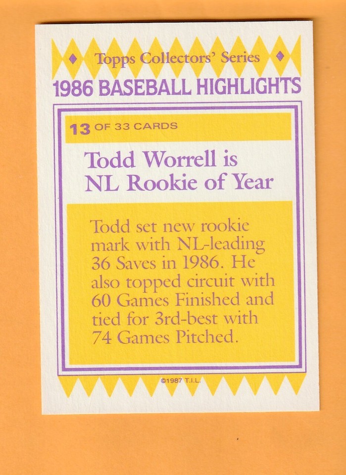Todd Worrell St. Louis Cardinals 1987 Woolworth's Topps #13 Arcadia CA ...