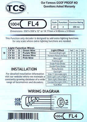 DCC decoder TCS Train Control Systems FL4, Function Only,4 lighting ...