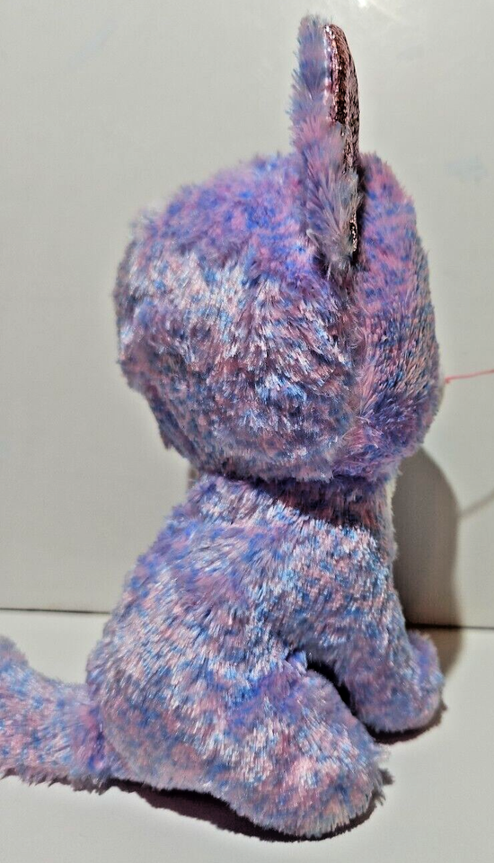 Ty Beanie Boo Cassidy the Purple Cat Large Glitter Eyes 6" Soft Plush ...