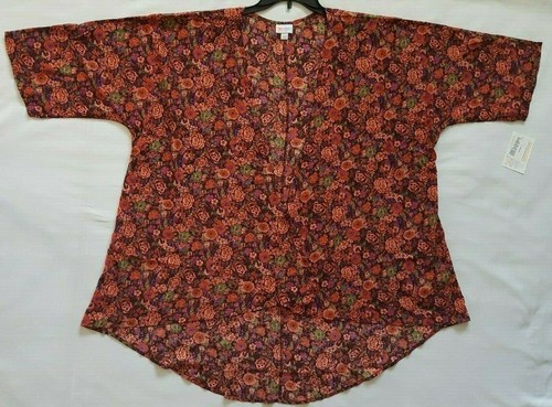 LulaRoe Lindsay Hi-Low Kimono Cover Up 3/4 Sleeve Floral Shedron Size L ...