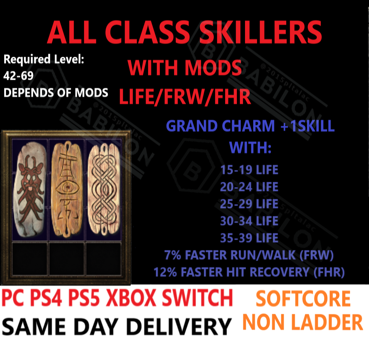 PC PS4 PS5 XBOX SWITCH NL Skillers Charm + life GC DIABLO 2 RESURRECTED ...