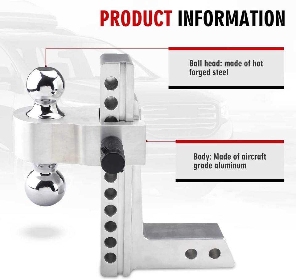 2" Receiver 10" Drop/Rise Adjustable Tow Hitch Dual Ball Mount Trailer ...