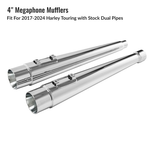 4" Chrome Megaphone Slip-on Mufflers Exhaust Pipes Fit For Harley ...