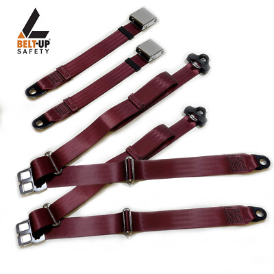 3 point Lap & Diagonal Seatbelt for Classic Car Set- BURGUNDY (2 OFF ...