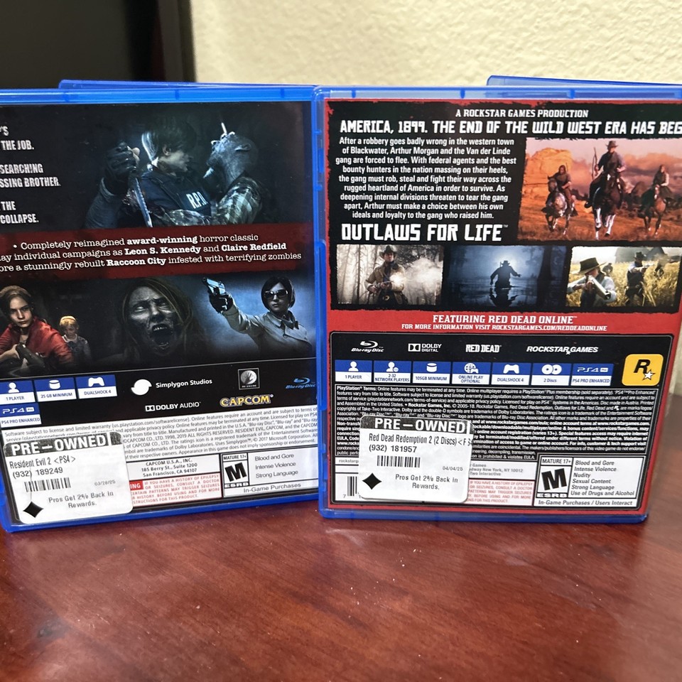 Red Dead Redemption II PS4 With Map & Resident Evil 2 Remake Lot. READ ...