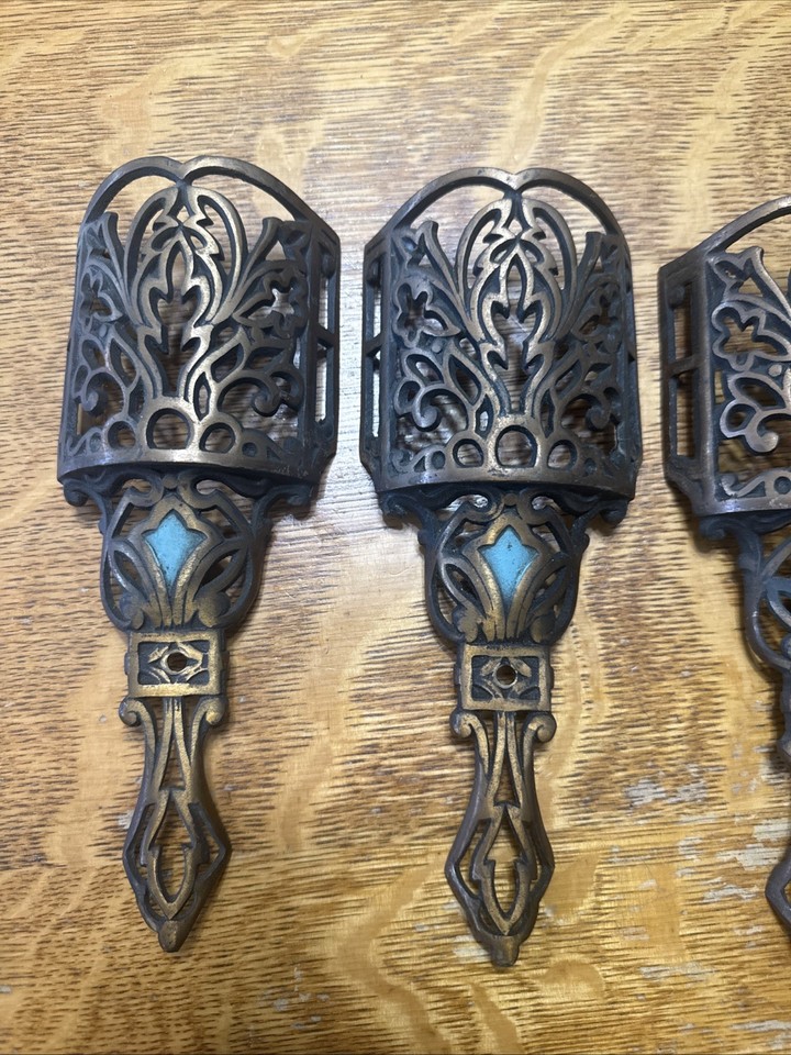 4 Antique Solid Cast Bronze Wall Mount Sconce Parts Filigree Bulb ...
