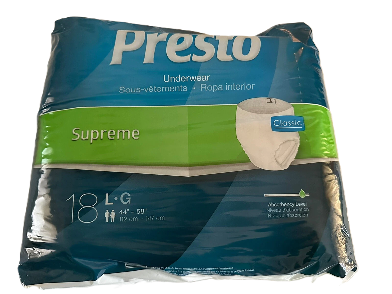 Lot of 72 Presto Supreme Adult Underwear Diapers Large Size Max ...