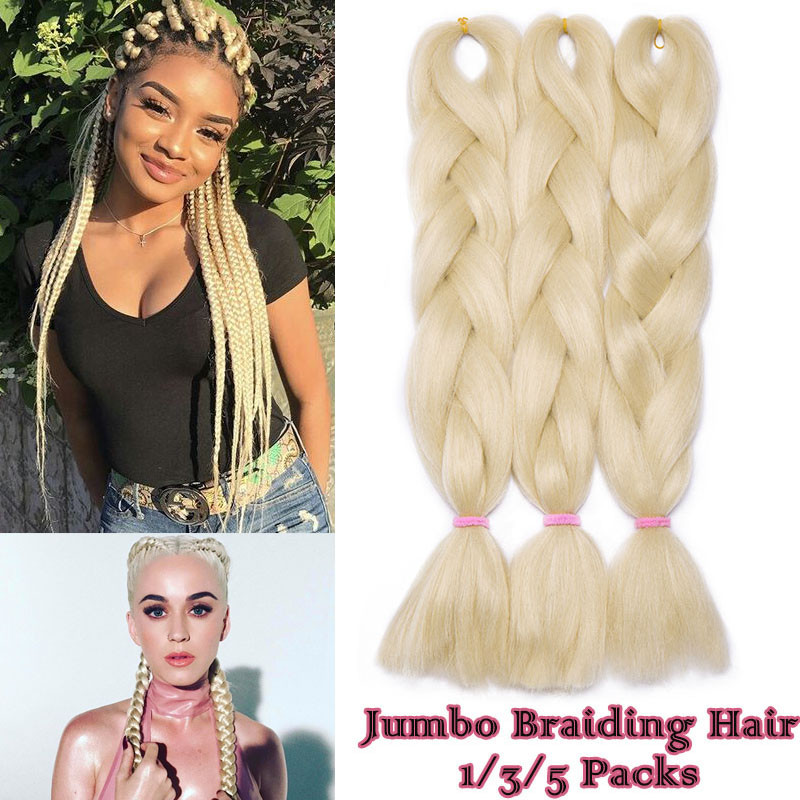 24" Handmade Jumbo Braiding Hair Extensions Plaited Box Braids Ombre ...